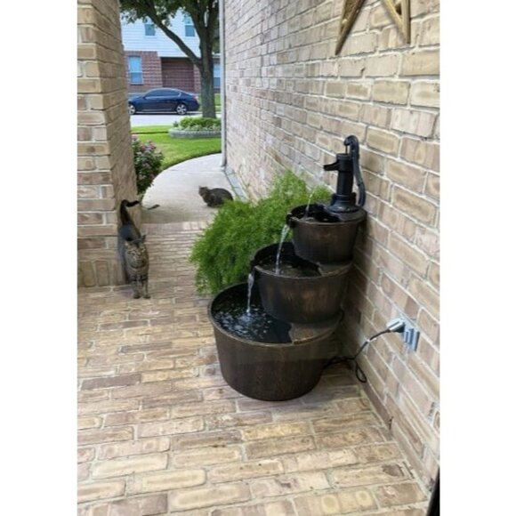 Accents | Outdoor Floor Tiered Rustic Pump And Barrel Water Fountain ...